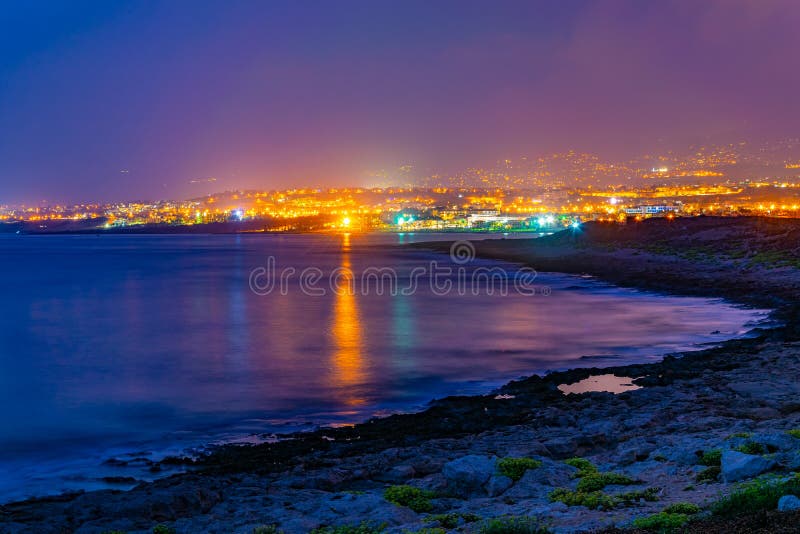 Night View of Paphos on Cyprus Stock Image - Image of europe, seaside ...