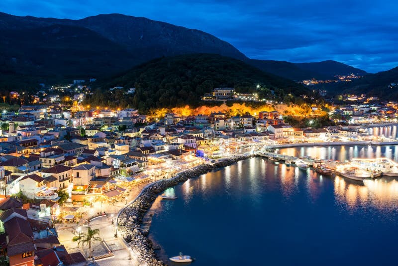 Night View of Parga City in Greece Stock Image - Image of coastal ...
