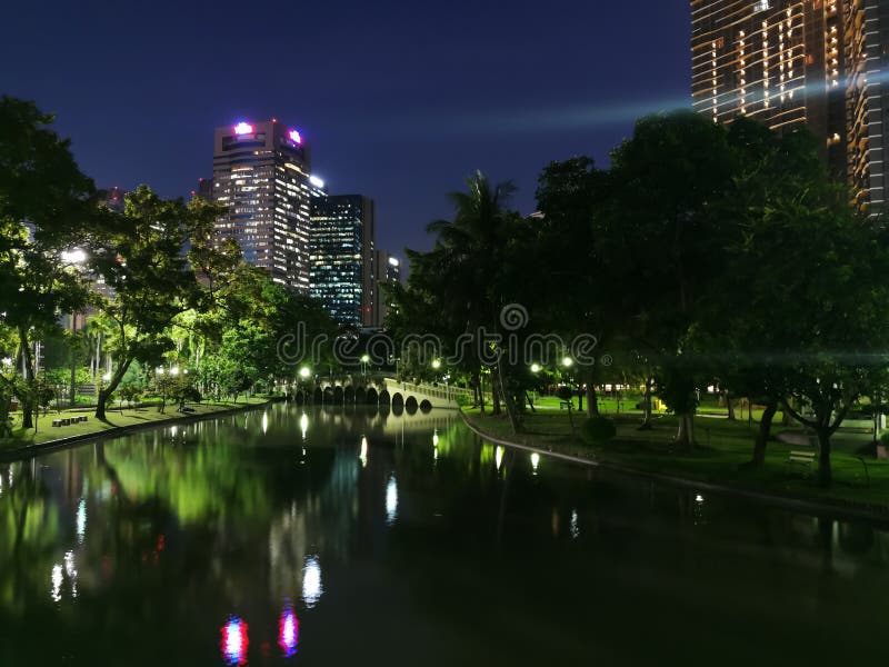 Night view in the park. editorial photo. Image of architecture - 100234891