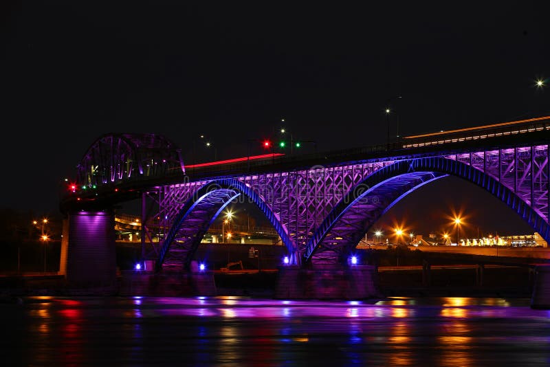 Night View of the Peace Bridge Stock Image - Image of bridge ...