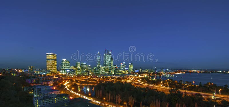 Night View of Perth Skyline from King S Park Stock Image - Image of ...