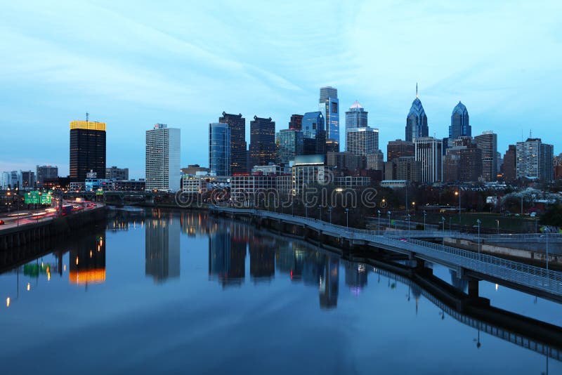 A Night View of the Philadelphia City Center Stock Image - Image of ...