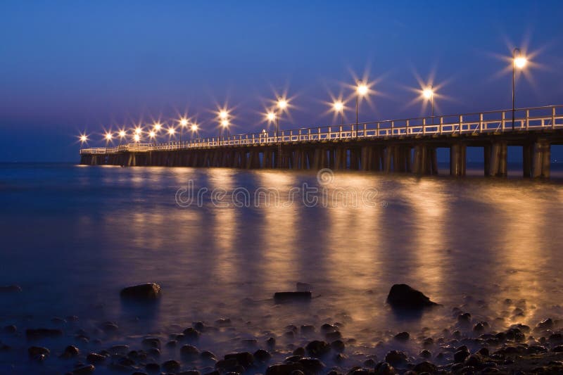 Night View of the Pier at the Seaside Stock Image - Image of tourism ...