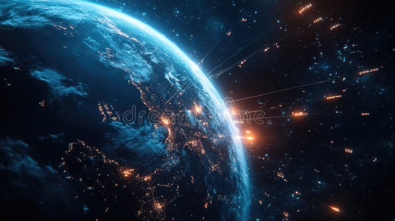 Night View of Planet Earth Illuminated by Lights Representing Global ...