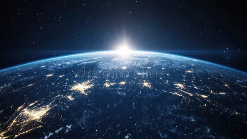 Night View of Planet Earth Showcasing Vibrant Light Lines Representing ...