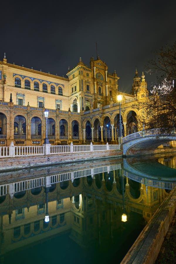 Night View of Plaza De Espana after Rain Stock Photo - Image of ...