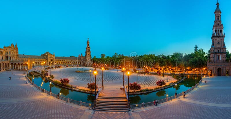 Night View of Plaza De Espana in Sevilla, Spain Stock Image - Image of ...