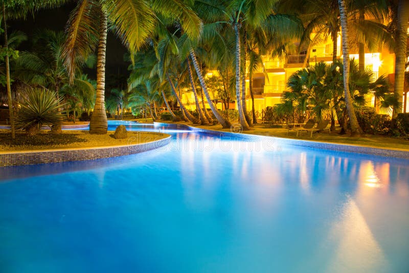 Night View at the pool stock image. Image of summer, paradise - 75138725