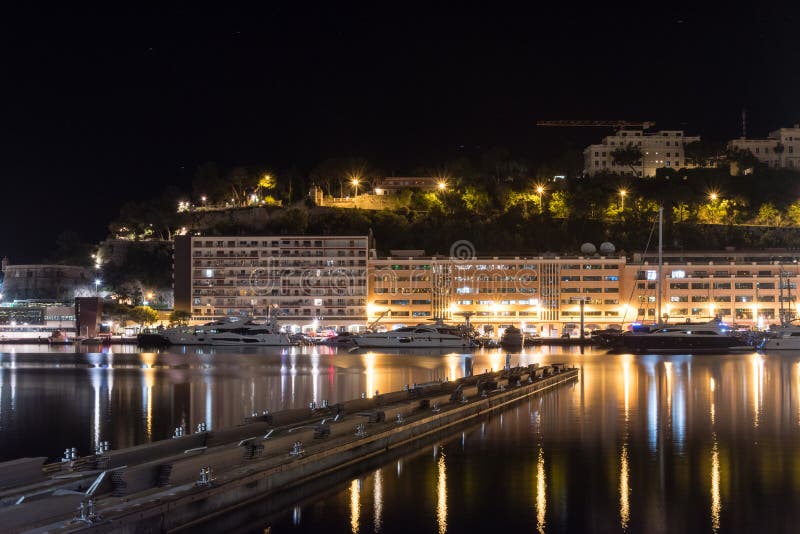 Night View of Port Hercules at Monaco Stock Photo - Image of dark ...