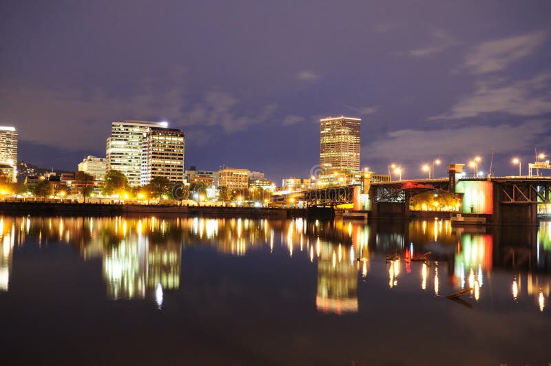 Portland Downtown Skyline Night Panorama 2 Stock Photo - Image of ...