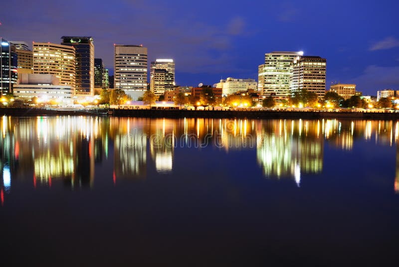 Portland Downtown Skyline at Night Stock Photo - Image of downtown ...