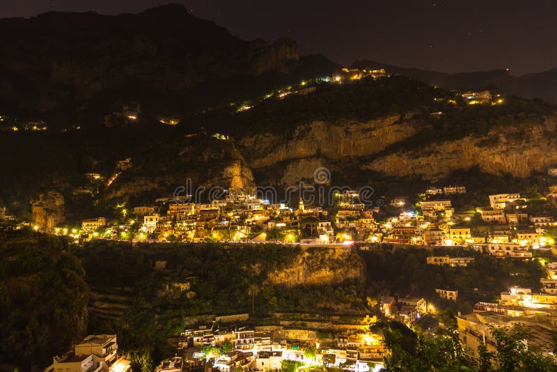 Night view of Positano stock photo. Image of lights, ocean - 50136330
