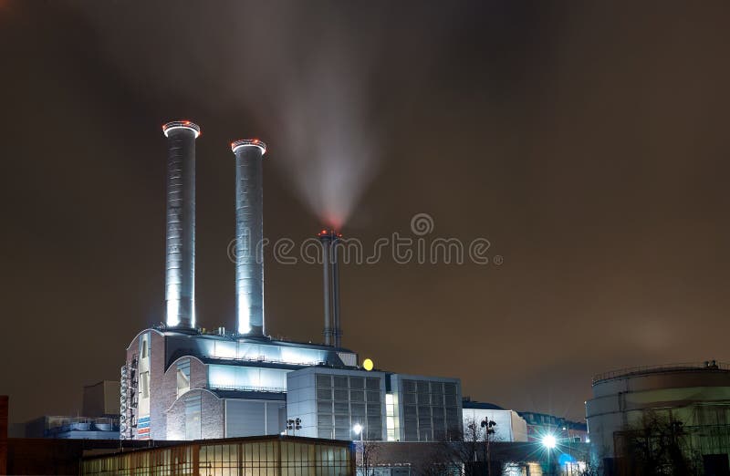 Night View of the Power Plant Stock Photo - Image of factory, vapor ...