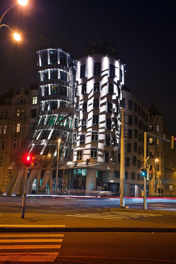 Night View of Prague Dancing House Editorial Stock Photo - Image of ...