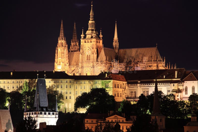 The Night View on Prague S Gothic Castle Stock Image - Image of famous ...