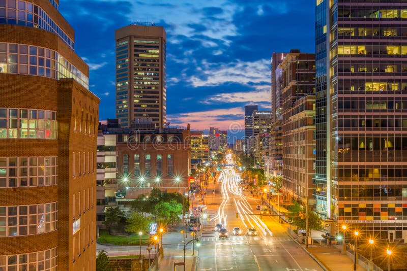 Night View of Skyscrapers at Night in Baltimore, Maryland. Editorial ...