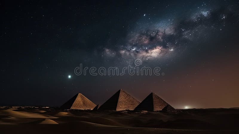 Night View of the Pyramids of Giza and the Milky Way, Generative AI ...