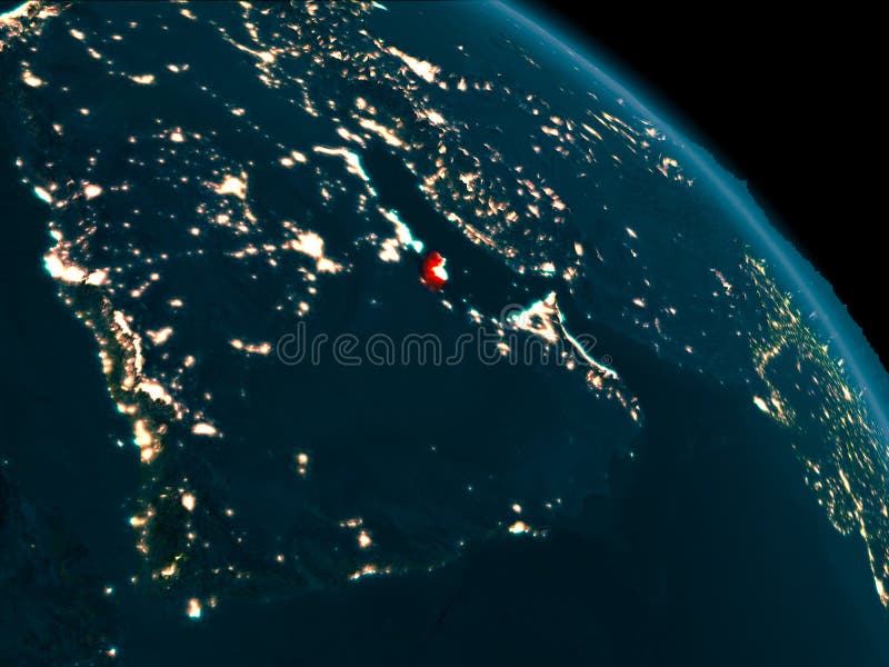 Night View of Qatar on Earth Stock Illustration - Illustration of qatar ...