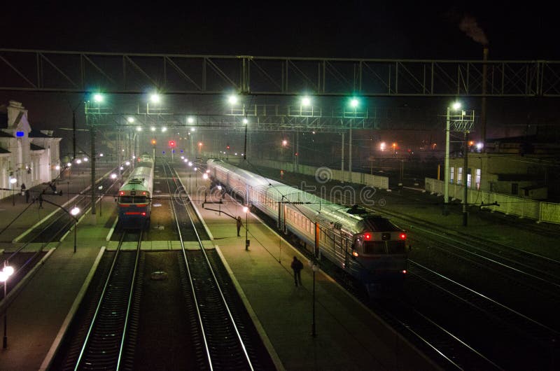 Night View of Railway Station in a City Kremenchug Stock Photo - Image ...
