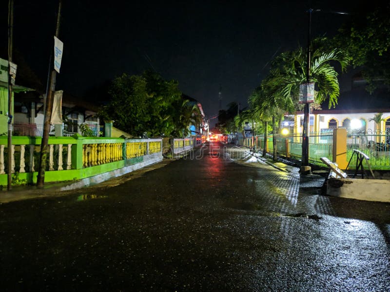 Night View after Rain. Wet Road Stock Photo - Image of urban, view ...