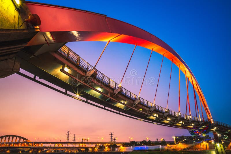Night View of a Rainbow Bridge in Taipei Stock Image - Image of light ...