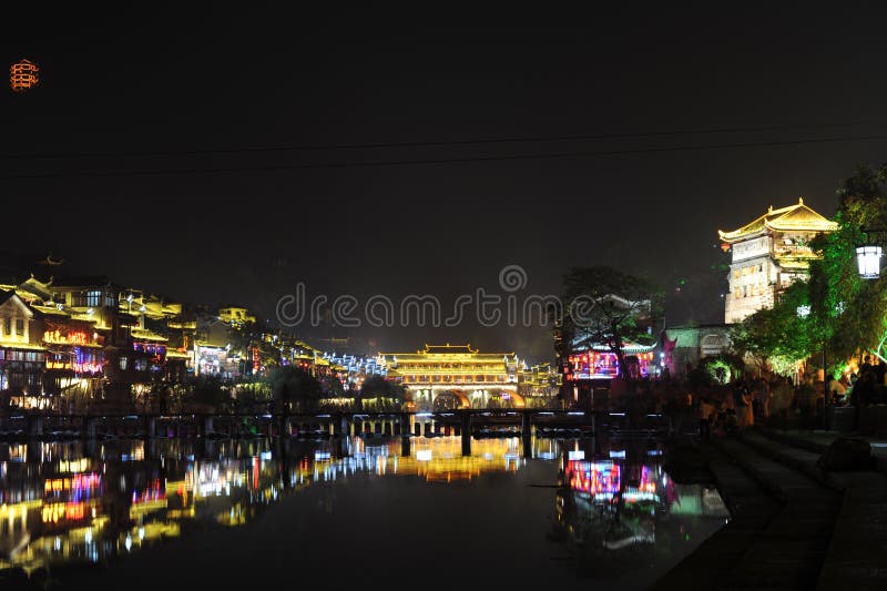 Night View of River and Ancient House Stock Image - Image of culture ...