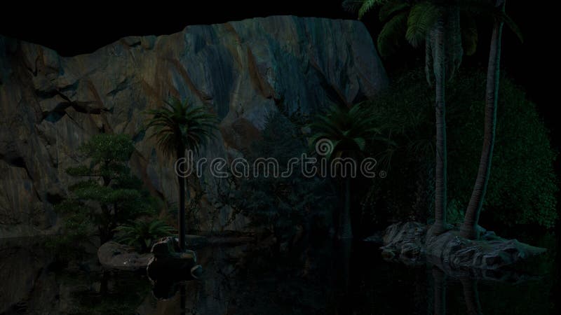 Night View by the River, Render 3D Stock Photo - Image of cave ...