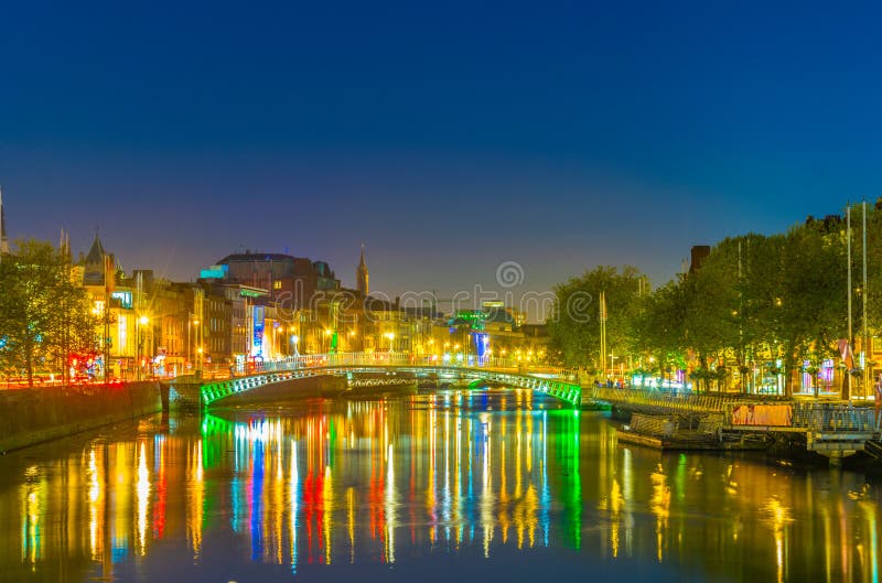 Night View of the Riverside of Liffey in Dublin, Ireland Stock Photo ...