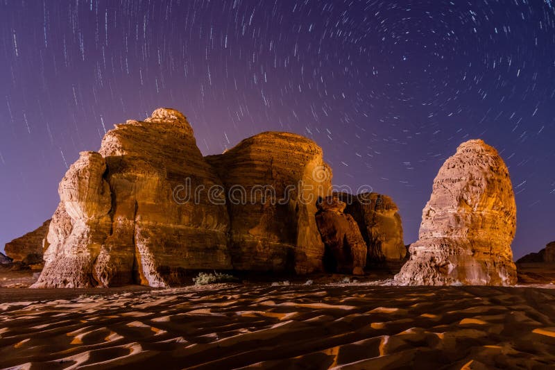 Night View of Rock Formations Near Al Ula, Saudi Arab Stock Photo ...