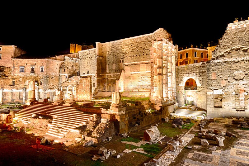 Night view of Roman forum stock image. Image of romanum - 64912335