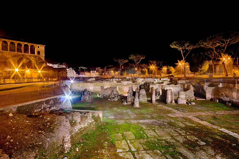 Night view of Roman forum stock photo. Image of antique - 64912590