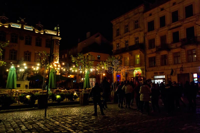 Night View of Rynok Square in Lviv, Ukraine Editorial Stock Photo ...