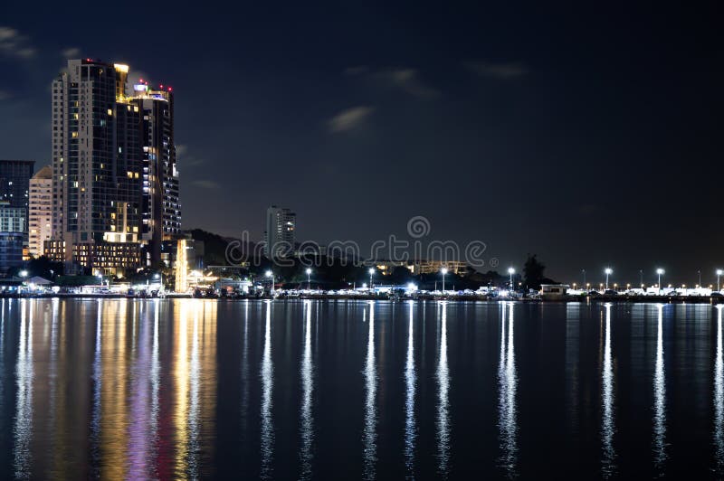 Night View of the Seaside City, Sriracha, Thailand Editorial Stock ...