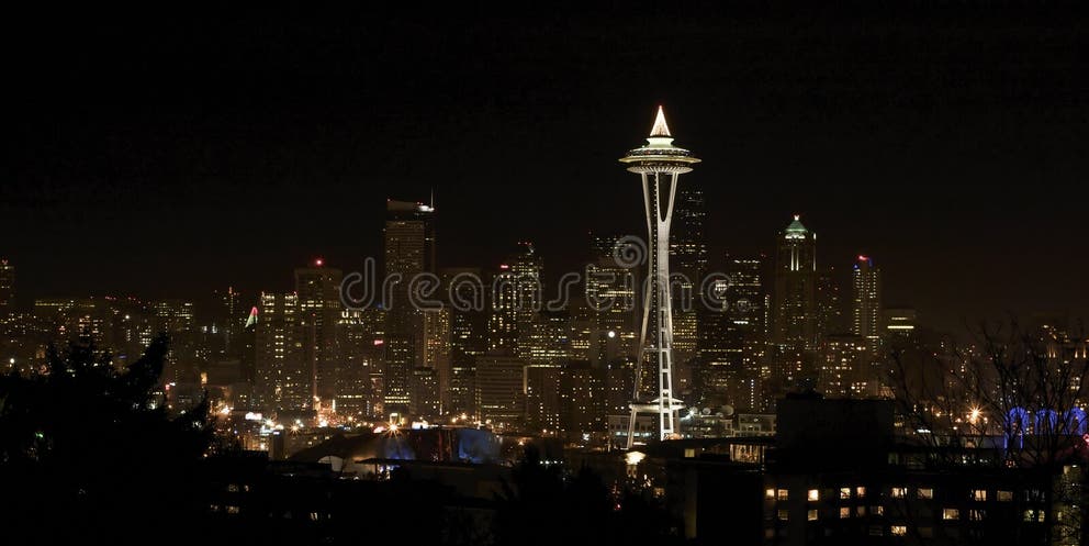 Night View on Seattle Downtown Editorial Photo - Image of corporate ...