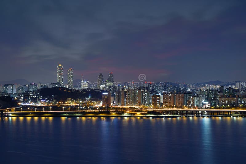 The Night View of Seoul and the Han River Stock Photo - Image of ...