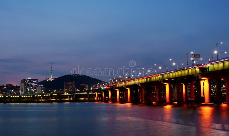 The Night View of Seoul and the Han River Stock Image - Image of ...