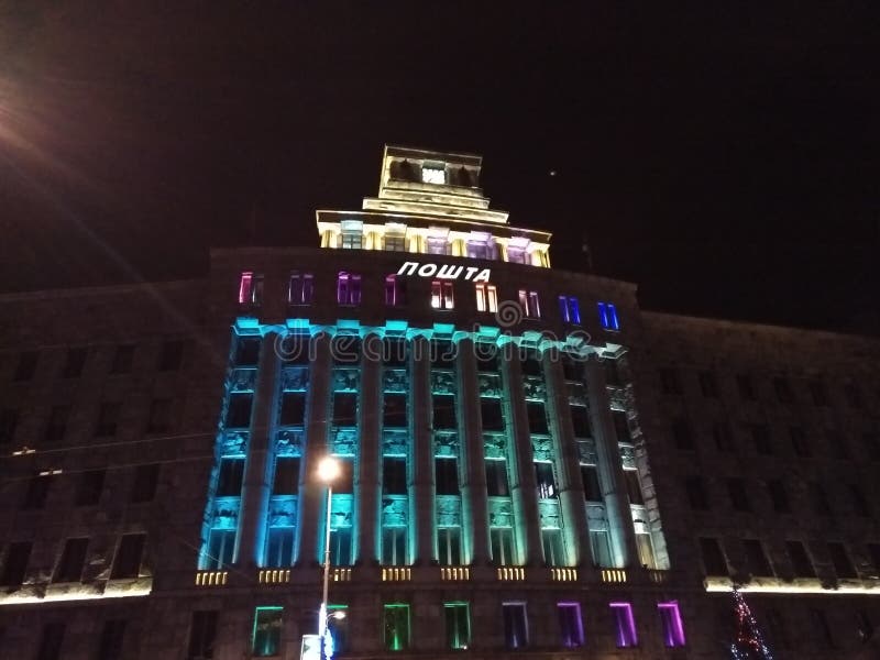 Night view of serbian post editorial image. Image of december - 135218165