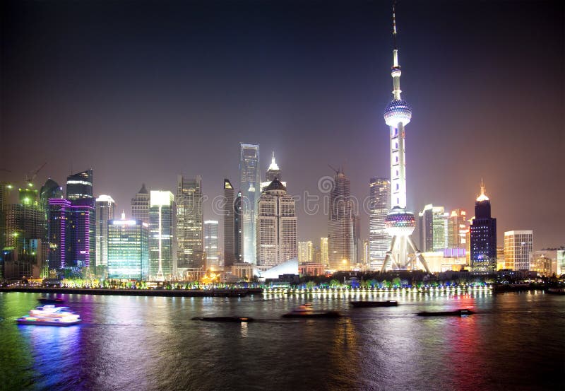 Night View of Shanghai, China Stock Photo - Image of huangpu, building ...