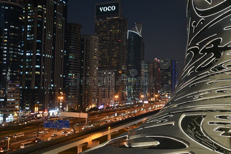 Night View of Sheikh Zayed Rd from the Museum of the Future in Dubai ...