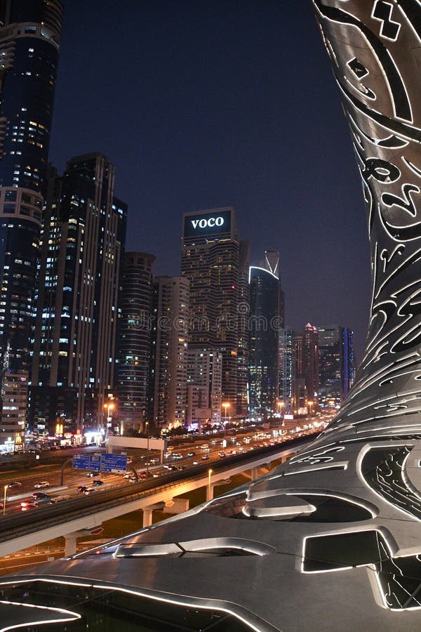 Night View of Sheikh Zayed Rd from the Museum of the Future in Dubai ...