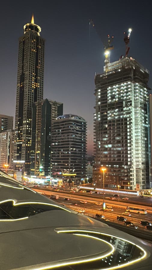 Night View of Sheikh Zayed Rd from the Museum of the Future in Dubai ...