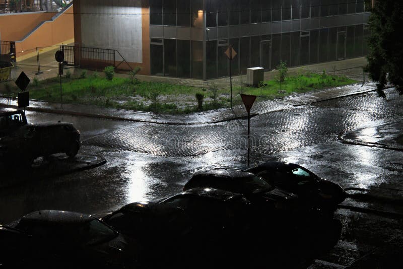 Night View of the Shining Cobblestone Pavement Stock Image - Image of ...