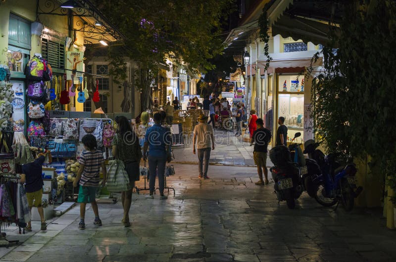 Night View Shops Plaka Athens Greece Editorial Stock Photo - Image of ...