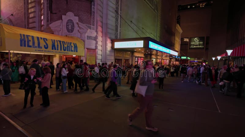 Night View of the Shubert Theatre with Crowds of People Exiting the ...