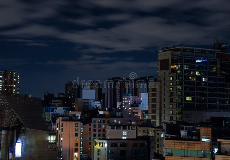 Night View of Sinchon, Seoul, Korea Stock Image - Image of scene ...