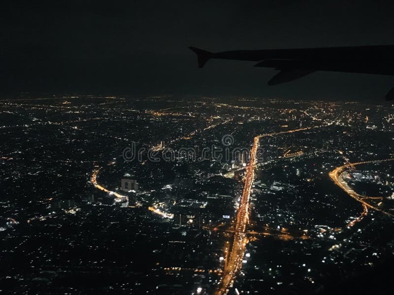 Night view from the flight stock photo. Image of wingtip - 168078392