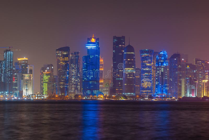 Night View of Skyline of Doha - the Capital of Qatar Stock Image ...