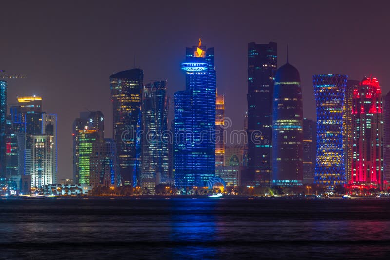 Night View of Skyline of Doha - the Capital of Qatar Stock Image ...