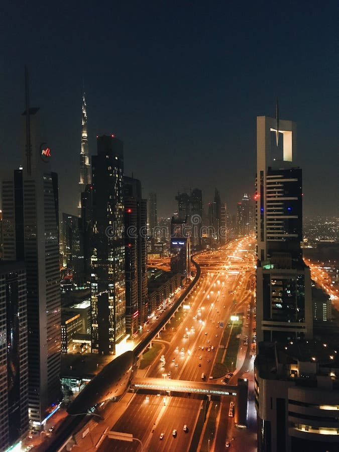 Night View from Skyscraper in Dubai Stock Image - Image of lighting ...