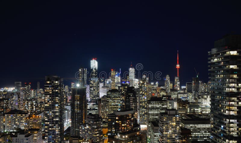 Night View of the Skyscrapers of Toronto, Canada Stock Photo - Image of ...
